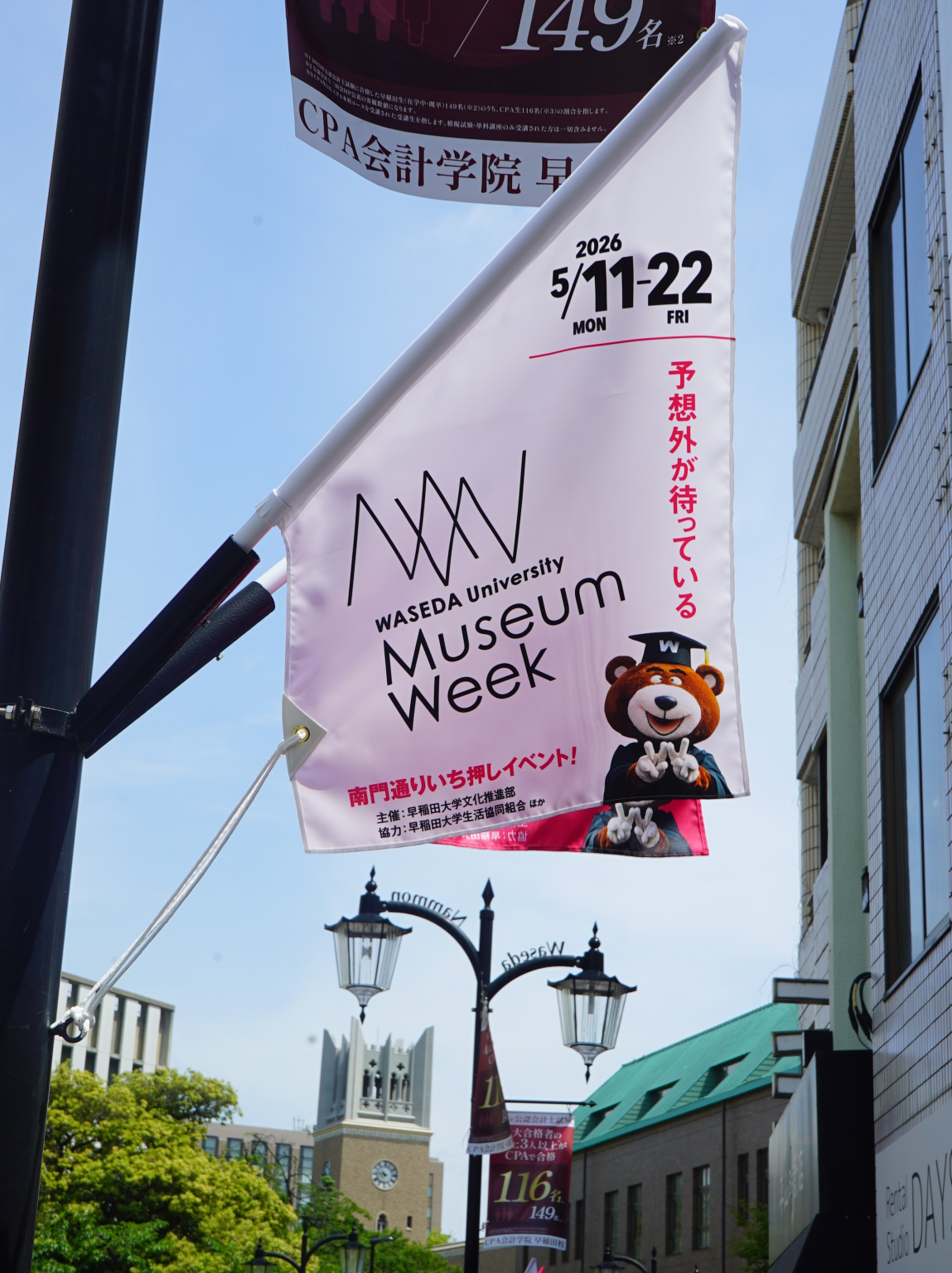 早大南門通りを彩る二色のフラッグ！『Museum Week2026』は5/11(月)スタート！ – 早稲田文化